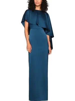 Theia Karis Cape Column Gown - Poseidon