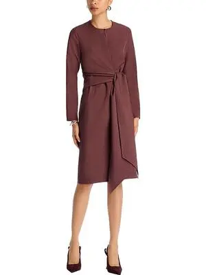 Misook Long Sleeve Draped Tie Shift Dress - Truffle