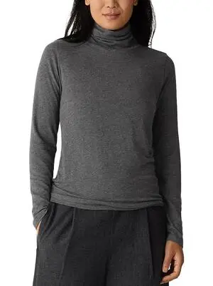 Eileen Fisher Melange Turtleneck Top - Charcoal