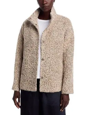 Eileen Fisher High Collar Alpaca Wool Blend Coat - Biscuit
