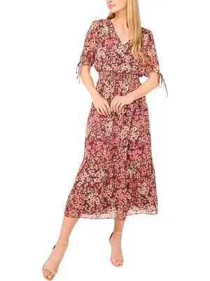CECE DUPRAZ V-neck Tie Sleeve Smocked Waist Maxi Dress - Fresh Berry