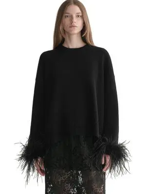 A.L.C. Wilda Feather-Trimmed Sweater Black