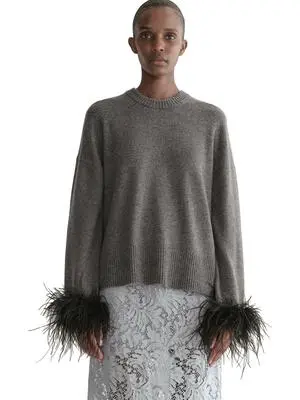 A.L.C. Wilda Feather-Trimmed Sweater Medium Heather Grey