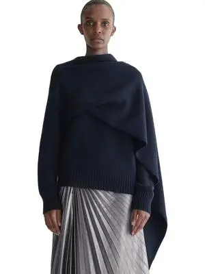 A.L.C. Davin Draped Wool Sweater - Navy