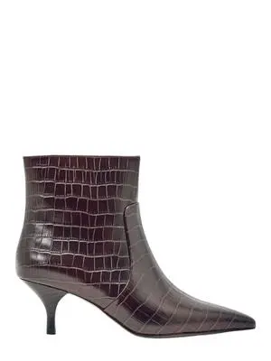 REISS Pippa Leather Crocodile-effect Ankle Boots - Burgundy