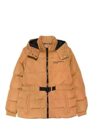 Karl Lagerfeld Hooded Belted Puffer Jacket - Brown