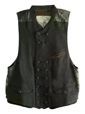 ZIGGY CHEN Wool Double-breasted Waistcoat - Grey
