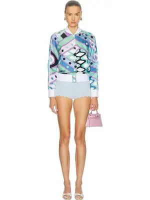 Emilio Pucci Silk Bomber Jacket - Celeste & Bianco