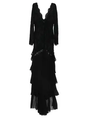 Saint Laurent Lace Ruffled Dress - Black