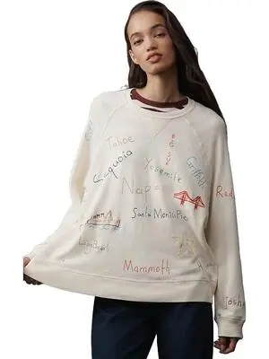 The Great. Slouchy Graphic Crew-neck Sweatshirt - Washed White