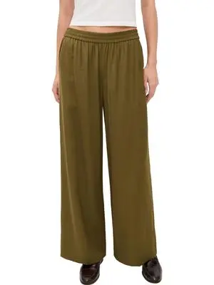 LE BOP Arden Satin Pants - Military Green