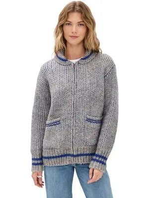 BAILEY ROSE Apres Ski Collared Zip-up Sweater - Heather Grey