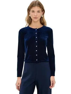LE BOP Eloise Velvet Cardigan - Navy