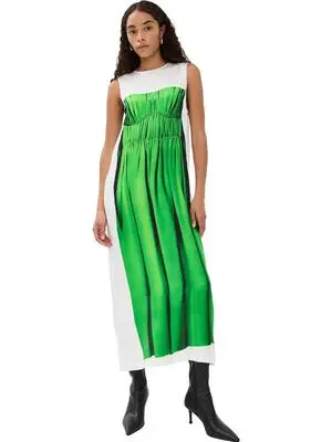 Tibi Trompe Loeil Printed Midi Dress - Green Multi