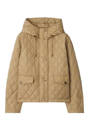 Burberry Cropped Quilted Hooded Jacket - Beige