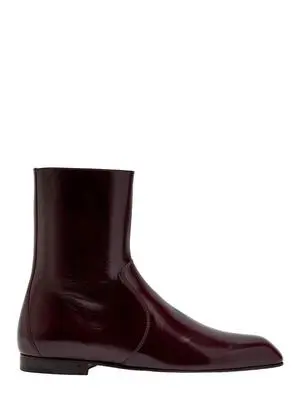 Khaite Colt Glossed Leather Ankle Boots - Burgundy