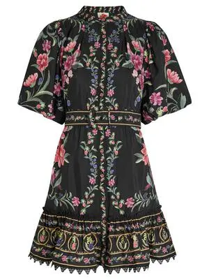 Farm Rio Belle Garden Floral-print Mini Dress - Black