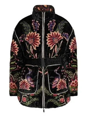 Farm Rio Marvelous Garden Floral-print Velvet Jacket - Black