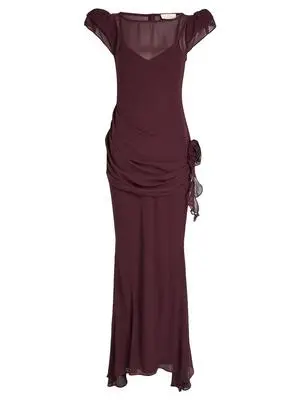 DE LA VALI Florentine Draped Chiffon Maxi Dress - Burgundy