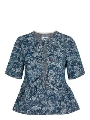 GANNI Floral-jacquard Blouse - Denim