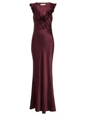 DE LA VALI Nema Ruffle-trimmed Maxi Dress - Burgundy