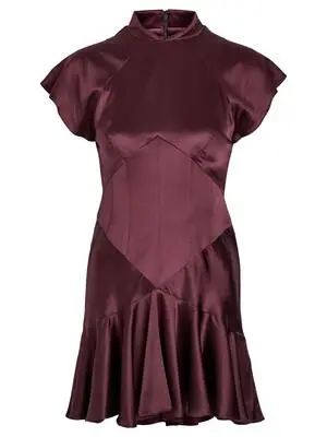 DE LA VALI Alizee Panelled Silk-blend Mini Dress - Burgundy