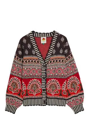 Farm Rio Ainika Groove Patterned Cotton Cardigan - Multicoloured