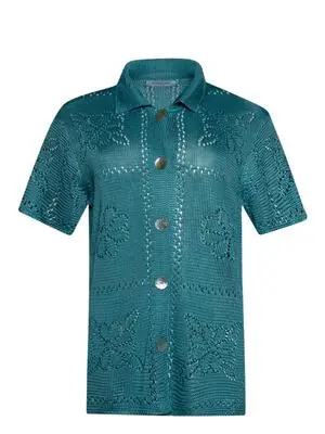 Calle Del Mar Floral Tile Short Sleeve Shirt - Blue