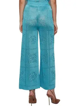 Calle Del Mar Floral Tile Pointelle Knit Pants - Blue