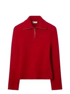 Tory Burch Alpaca And Wool Blend Half-zip Sweatshirt - Royal Red