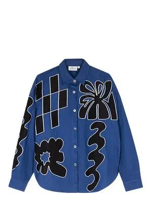 UNTITLED IN MOTION Zinia Abstract Appliqué Button-up Shirt - Orgone Applique