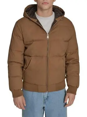 LEVI'S Quilted Puffer Hoodie Bomber Jacket - Brown