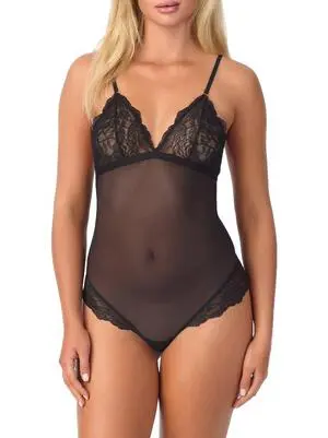 ON GOSSAMER Luxe Lace & Mesh Bodysuit - Black