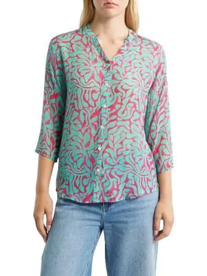 APNY Semisheer Button-up Shirt - Pink/light Green Multi