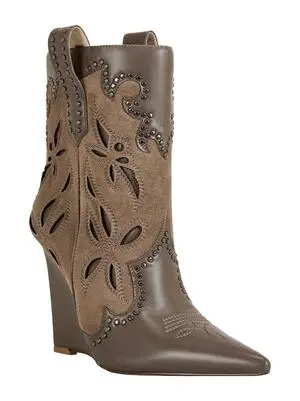 AZALEA WANG Talayah Western Wedge Bootie - Brown