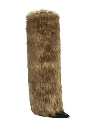 AZALEA WANG Langleye Faux Fur Over-the-knee Stiletto Boots - Brown