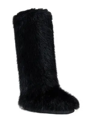 AZALEA WANG Emir Faux Fur Flatform Boots - Black