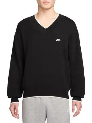 Nike Club Oversize Cotton V-neck Sweater - Black/sail/white