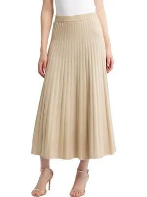 Misook Metallic Rib Maxi Skirt - Biscotti/gold