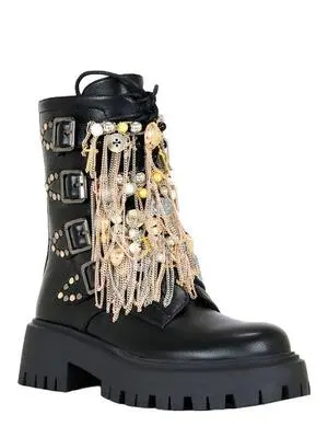 AZALEA WANG Megumi Chained-up Combat Boots - Black
