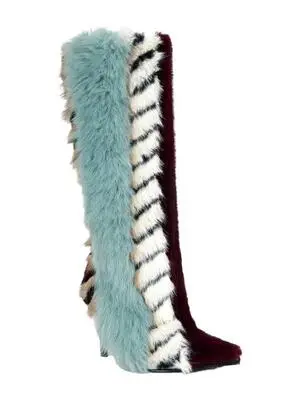 AZALEA WANG Upsella Faux Fur Stiletto Boots - Blue Multi