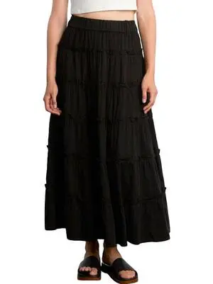 BILLY T Floral Print Maxi Skirt - Black Lake