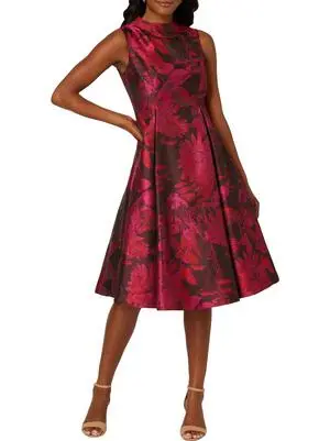 Adrianna Papell Chrysanthemum Jacquard Fit & Flare Cocktail Dress - Pink Multi