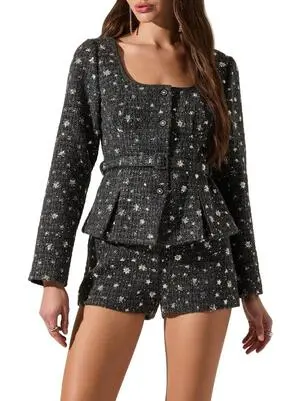 Astr The Label Carolyn Sequin Tweed Jacket - Charcoal