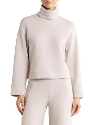 Spanx Cuffed Sleeve Crop Turtleneck Sweatshirt - French Grey