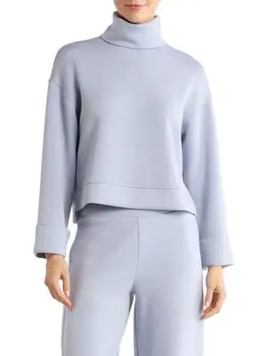 Spanx Cuffed Sleeve Crop Turtleneck Sweatshirt - Himalayan Cloud