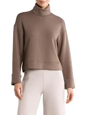 Spanx Cuffed Sleeve Crop Turtleneck Sweatshirt - Mineral