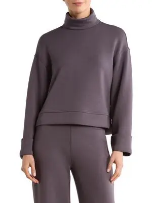 Spanx Cuffed Sleeve Crop Turtleneck Sweatshirt - Storm