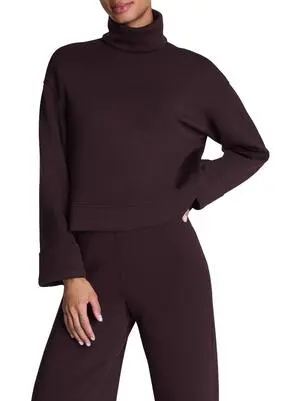 Spanx Cuffed Sleeve Crop Turtleneck Sweatshirt Truffle Brown