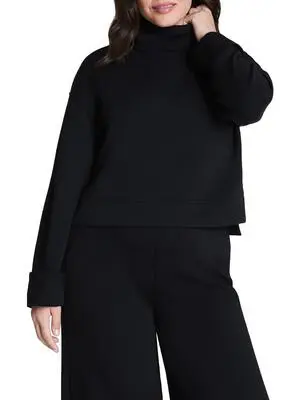 Spanx Cuffed Sleeve Crop Turtleneck Sweatshirt Very Black